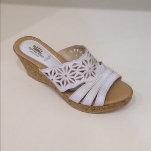 Spring Step | Shoes | Springstep White Leather Cork Look Wedge Sandal ...